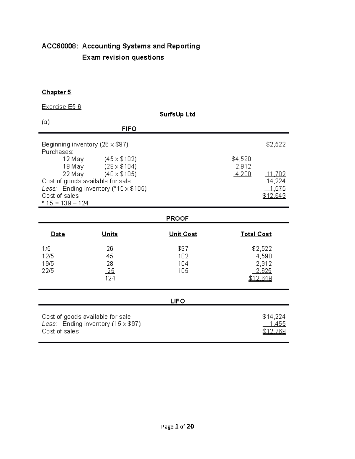 ACC60008 exam revison question solutions - ACC60008: Accounting Systems ...