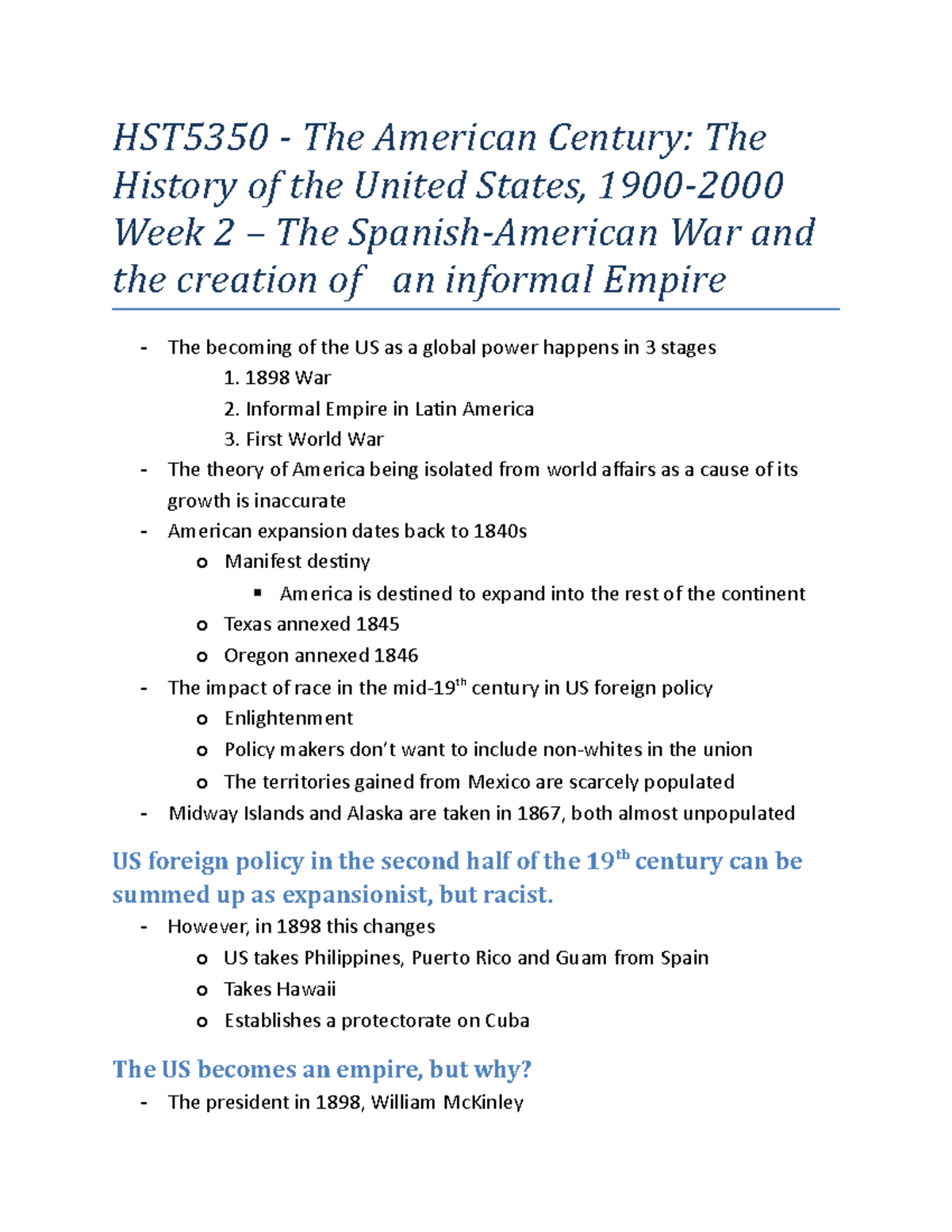 Week 2 – The Spanish-American War and the creation of an informal ...