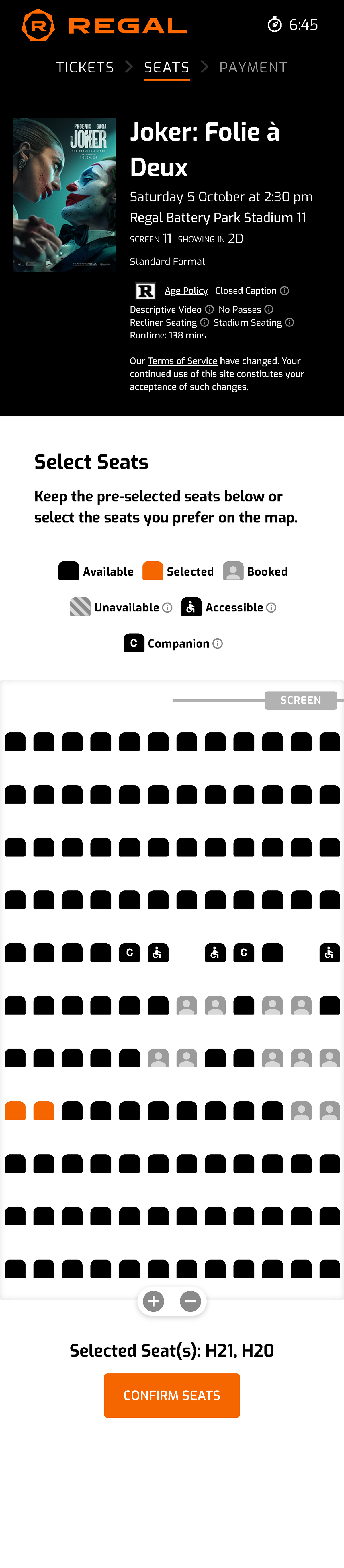 Regal - Select Seats - Select Seats Keep the pre-selected seats below ...