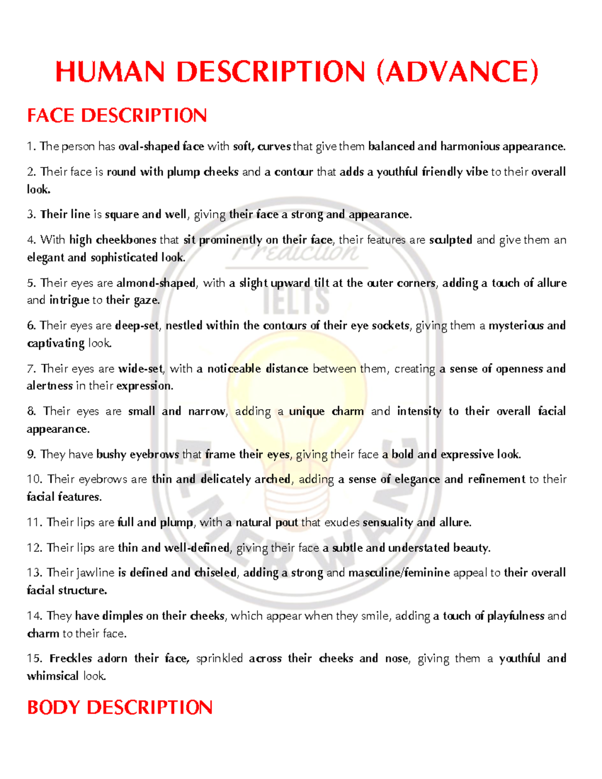 Human Description - iiii - HUMAN DESCRIPTION (ADVANCE) FACE DESCRIPTION ...