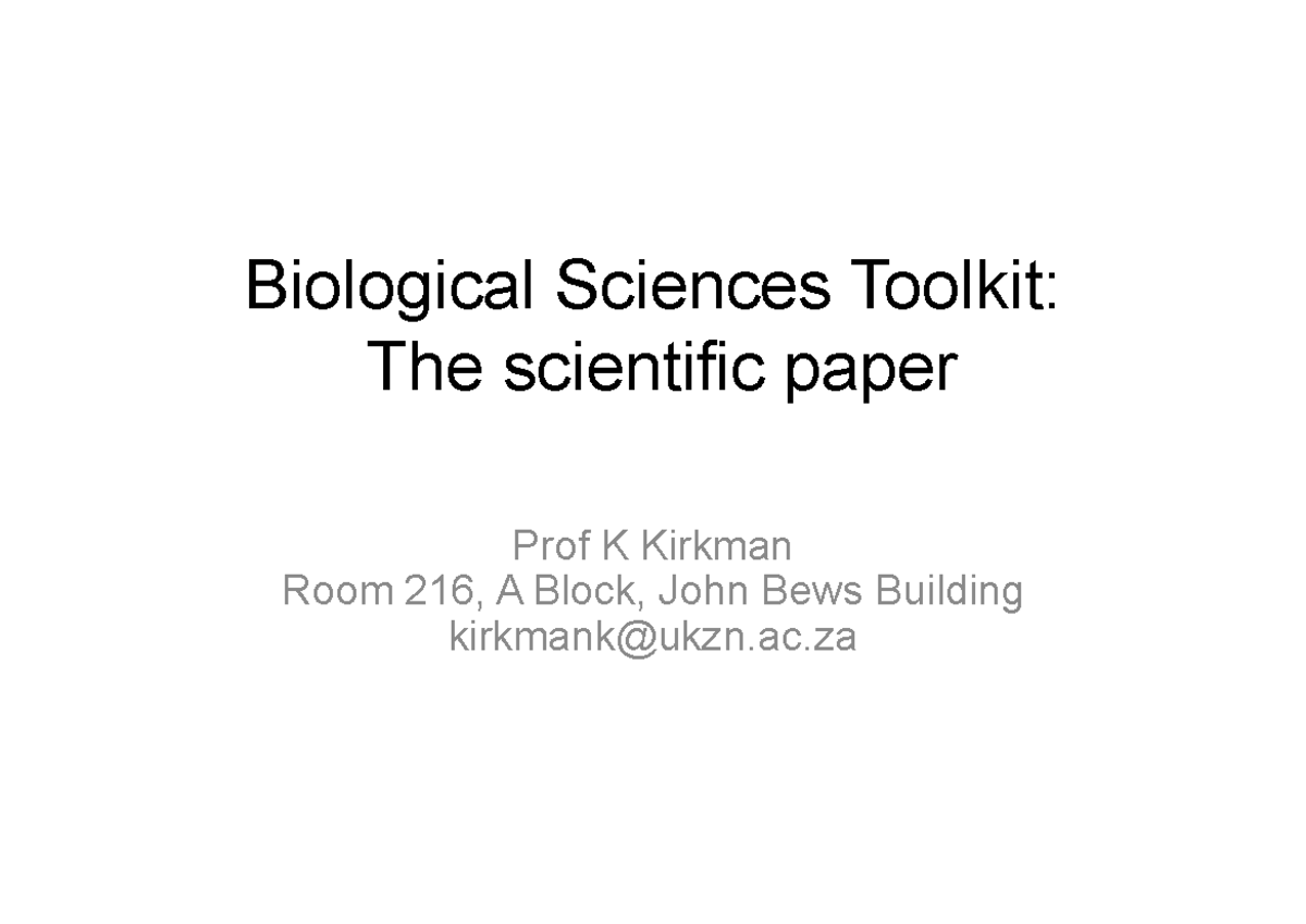 L01. Biol200 The Scientific Paper - Biological Sciences Toolkit: The ...