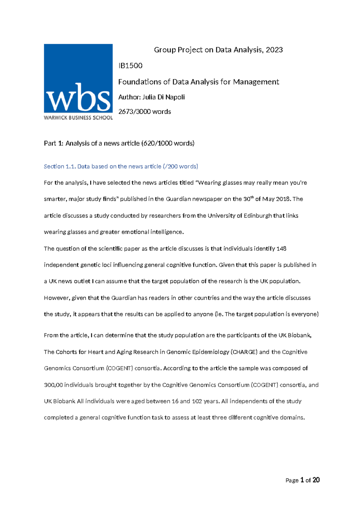 Data Analysis Final Project - Group Project on Data Analysis, 2023 IB ...