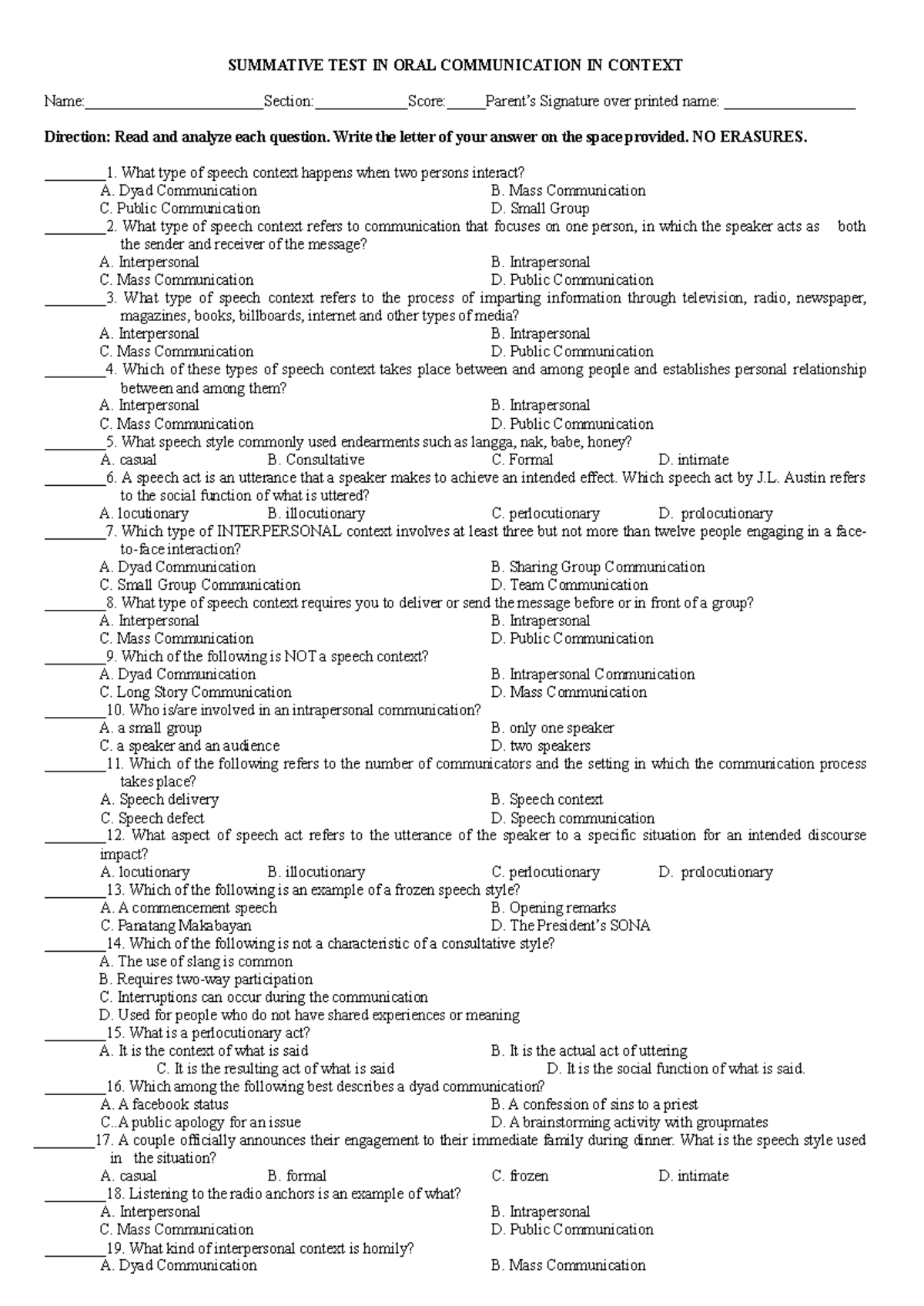 St1 - Summative Tests under Oral communication in Context - SUMMATIVE ...