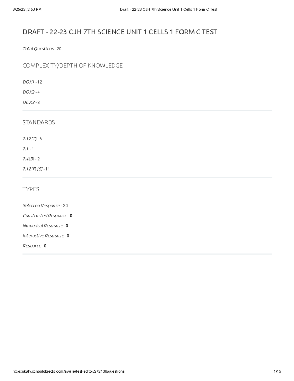Unit 1 Test C - N/A - DRAFT - 22-23 CJH 7TH SCIENCE UNIT 1 CELLS 1 FORM ...