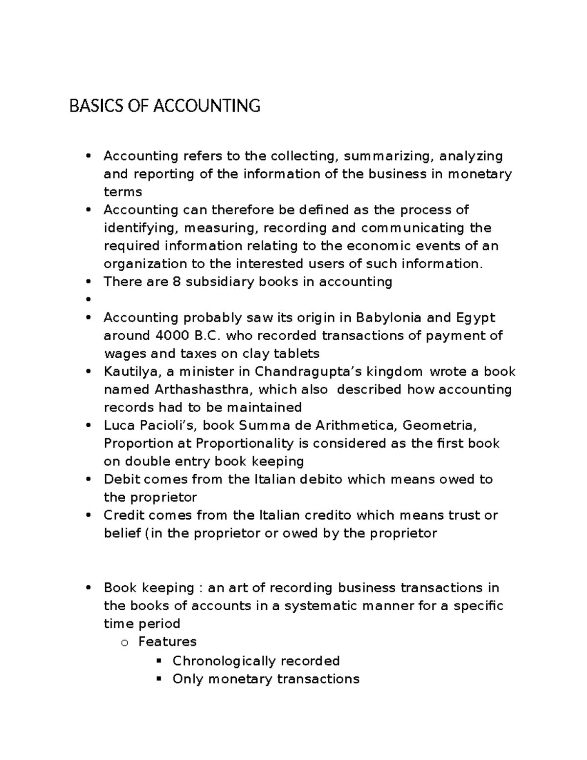 Accountancy notes sem 1 - BASICS OF ACCOUNTING Accounting refers to the ...