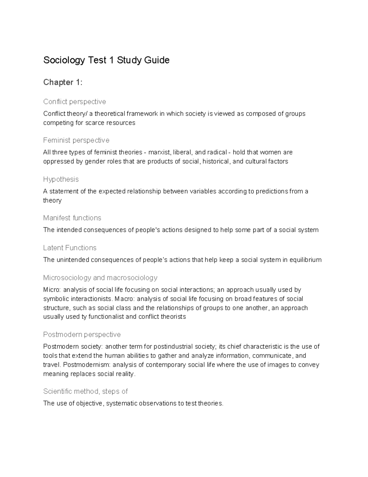 Sociology Test 1 Study Review - Sociology Test 1 Study Guide Chapter 1 ...