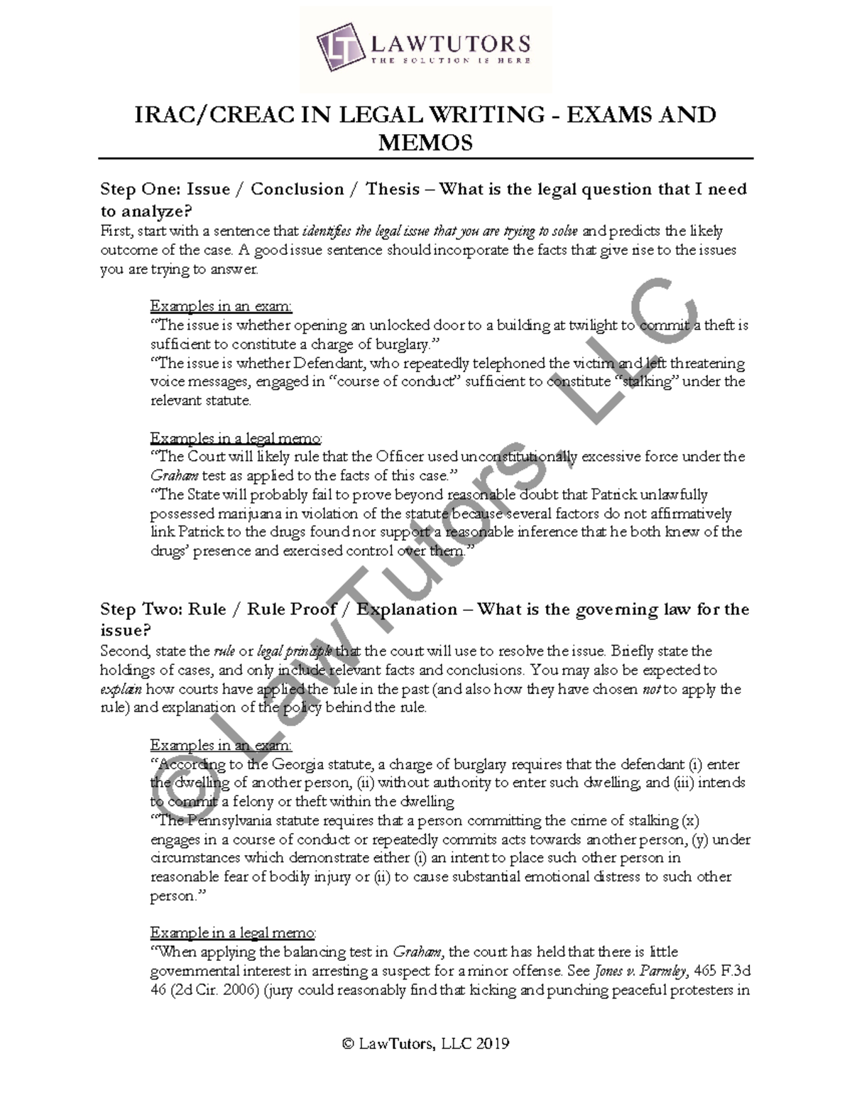 Law tutor document - © LawTutors, LLC © LawTutors, LLC 2019 IRAC/CREAC ...