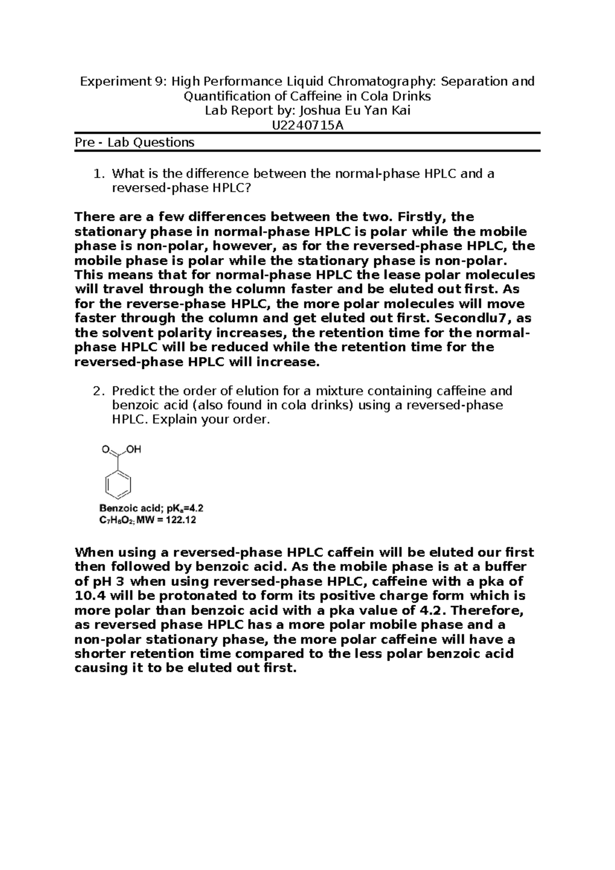 Experiment 9 - Lab proforma - Experiment 9: High Performance Liquid ...