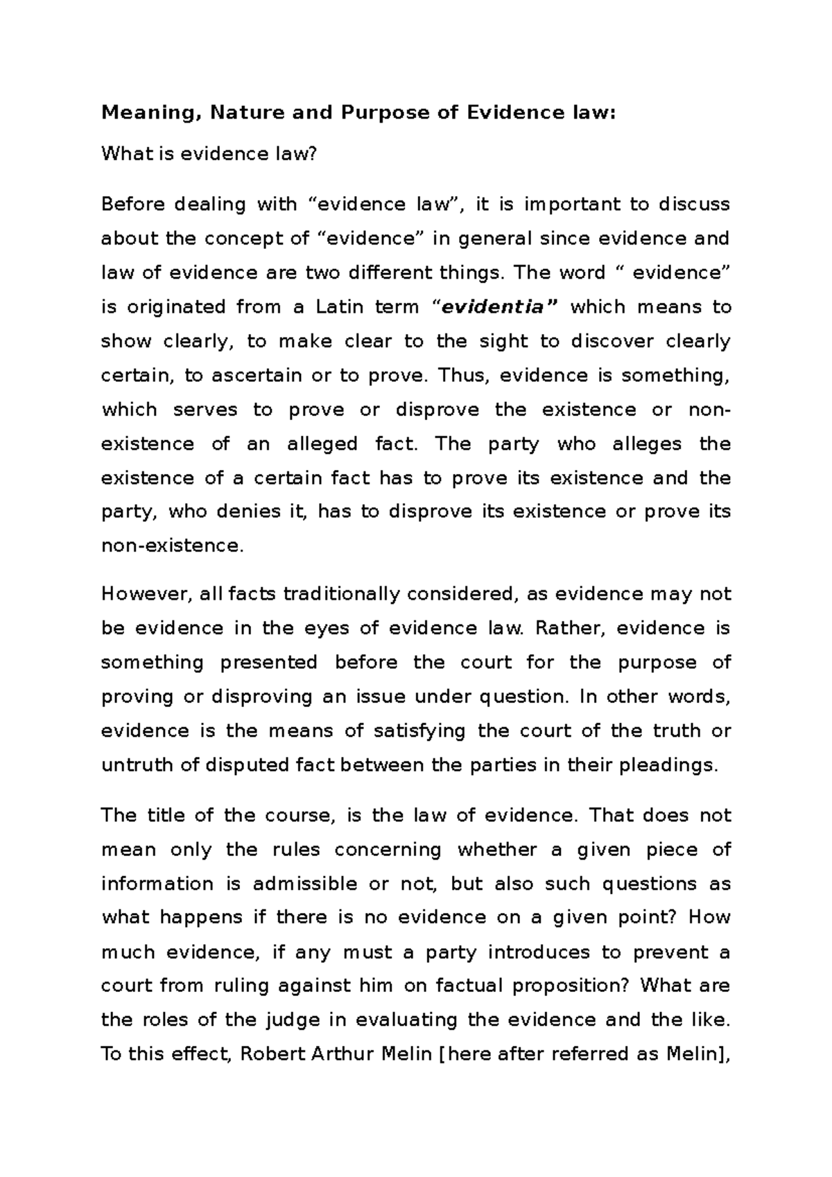 Meaning Nature And Purpose Of Evidence L Meaning Nature And Purpose