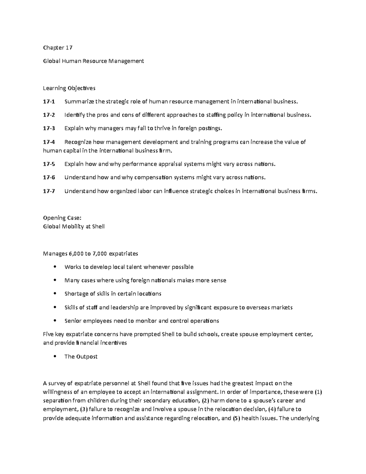 Chapter 17 Lecture Notes 1 - Chapter 17 Global Human Resource ...