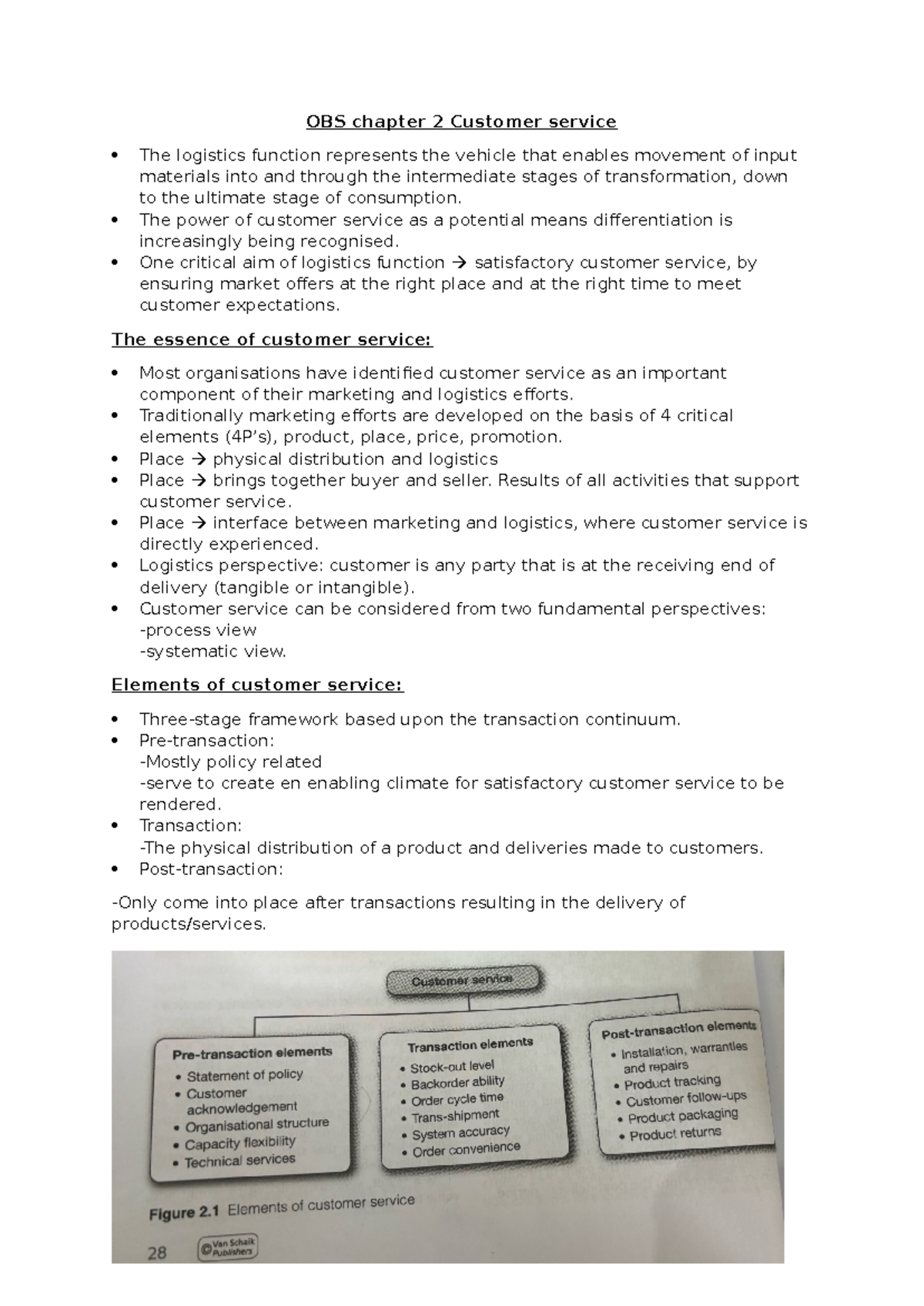 OBS chapter 2 Customer service - OBS chapter 2 Customer service The logistics function ...