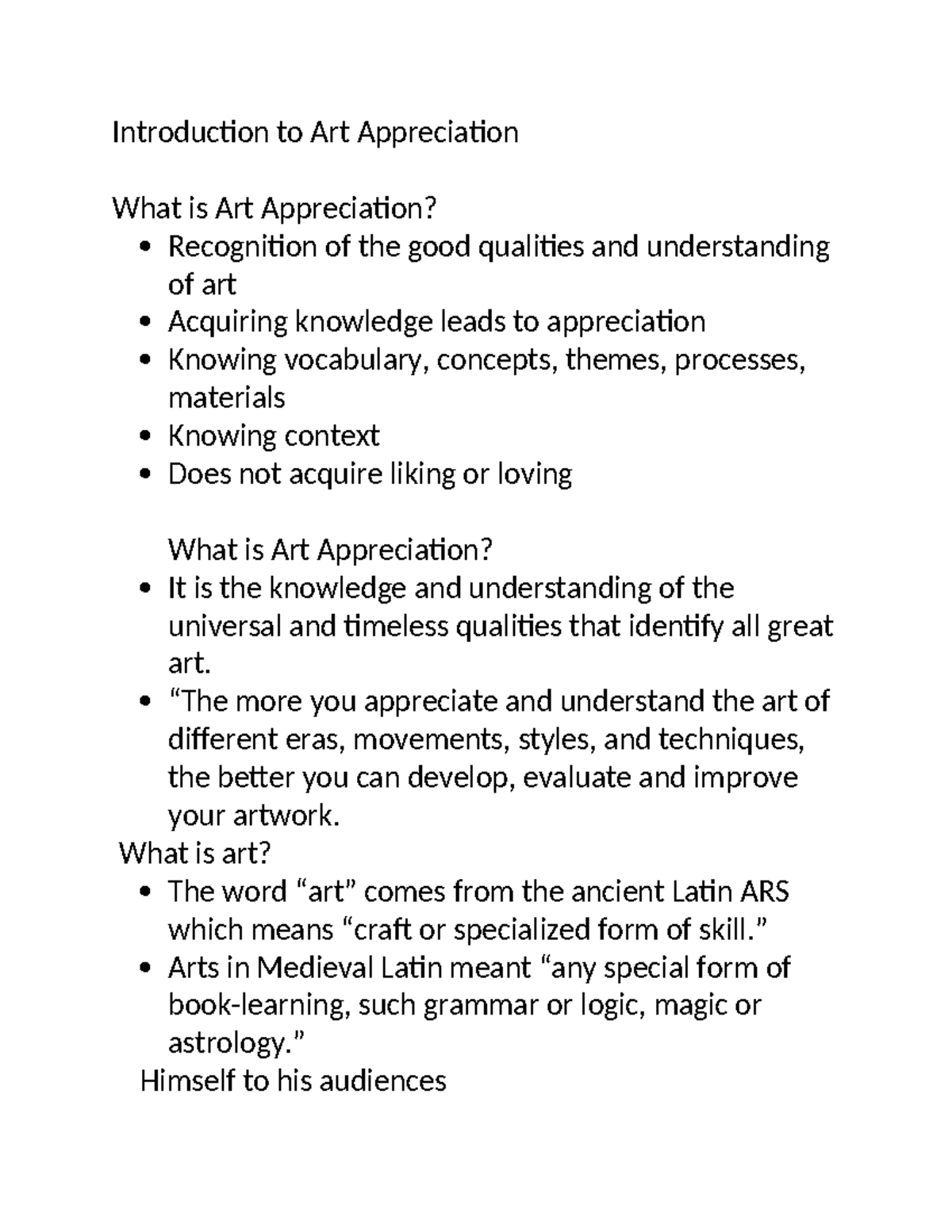 Introduction to Art Appreciation - “The more you appreciate and ...