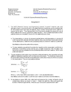 Assignment 8 and 9_Int to Reliability Engineering - ISE 211 - Studocu