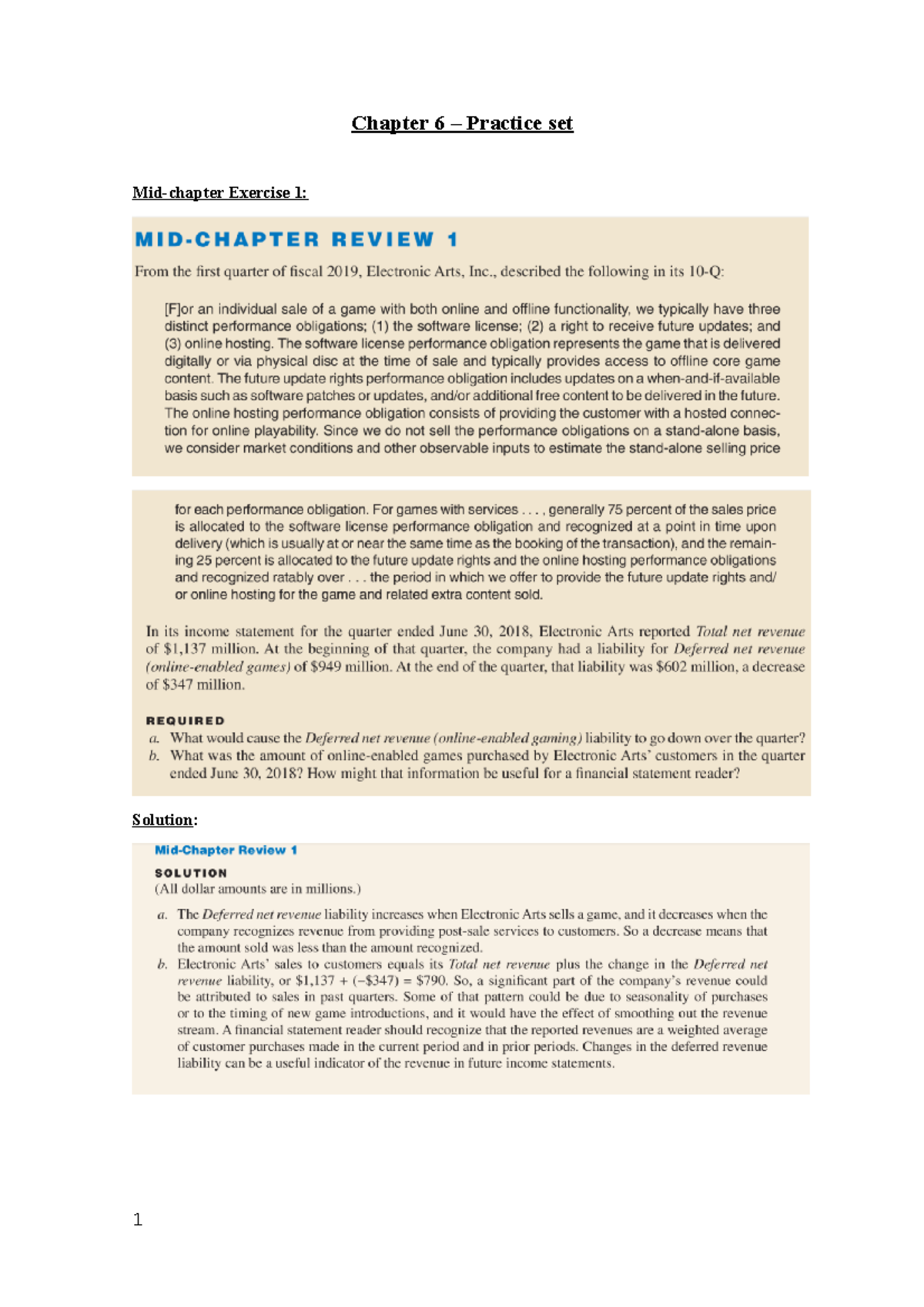 Ch 6 exercises Revenue and AR - Chapter 6 – Practice set Mid-chapter ...