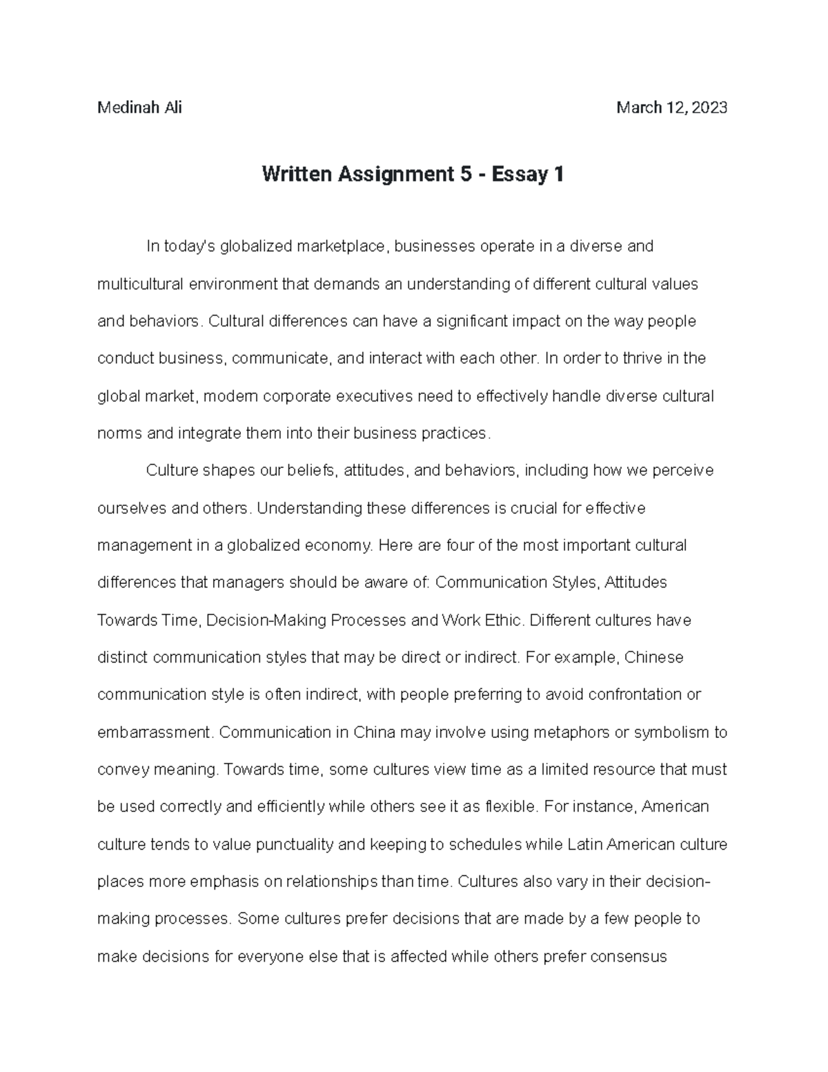 Written Assignment 5 COM 335 - Medinah Ali March 12, 2023 Written ...
