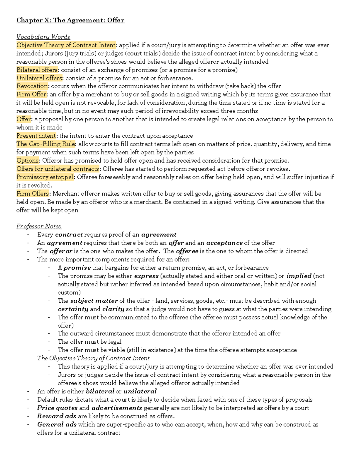 BUS05 Chapter 10 The Agreement Offer - Chapter X: The Agreement: Offer ...