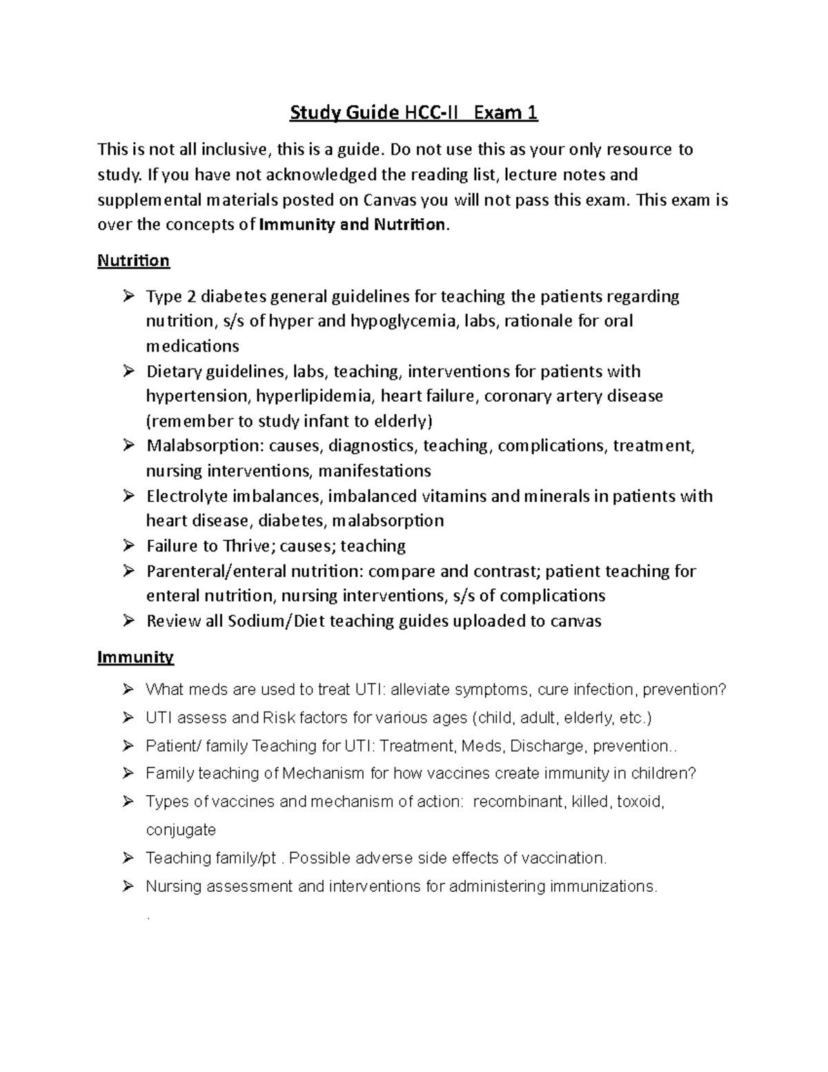 Exam 1 Study Guide-Nutrition Immunity - Study Guide HCC-II Exam 1 This ...