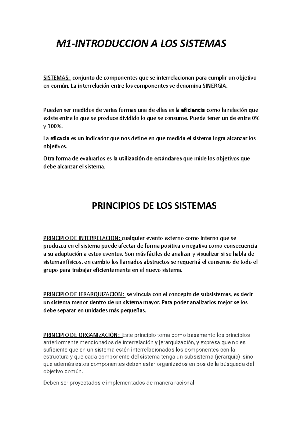 M1,2- Sistemas-1 - Resumen Sistemas de Información - M1-INTRODUCCION A LOS SISTEMAS SISTEMAS ...