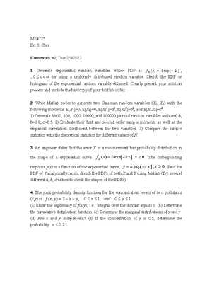 ME4725 HW1 - Homework Questions - ME Dr. S. Choi Homework #1, Due 2/1/ A survey of the number of ...