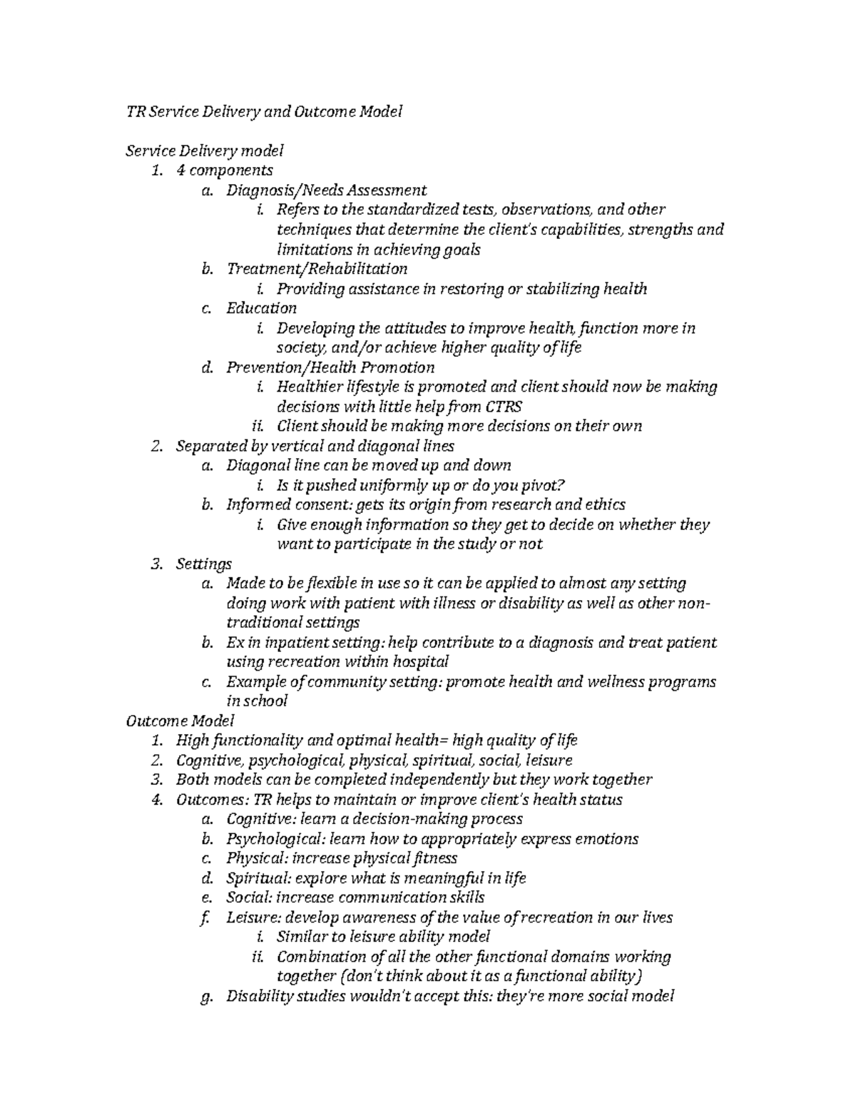 TR Service Delivery and Outcome Model - 4 components a. Assessment i ...