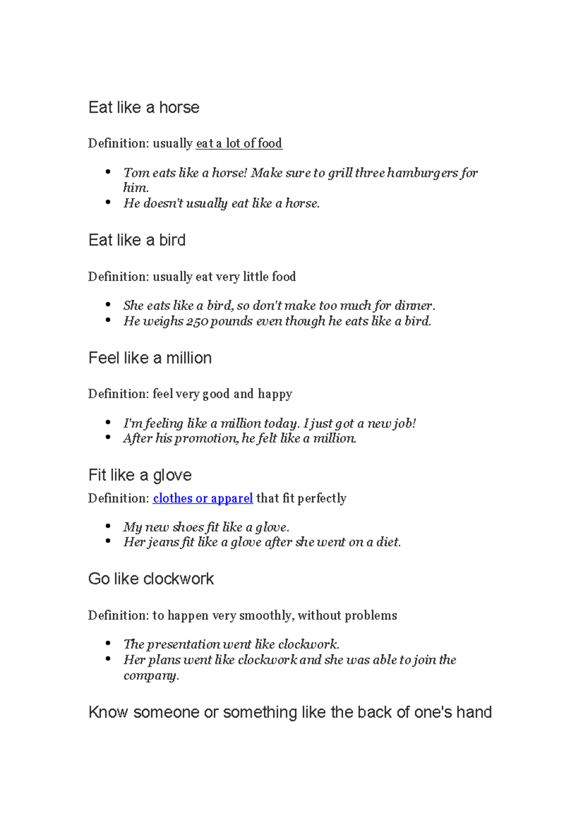 Idioms - Eat like a horse Definition: usually eat a lot of food Tom ...