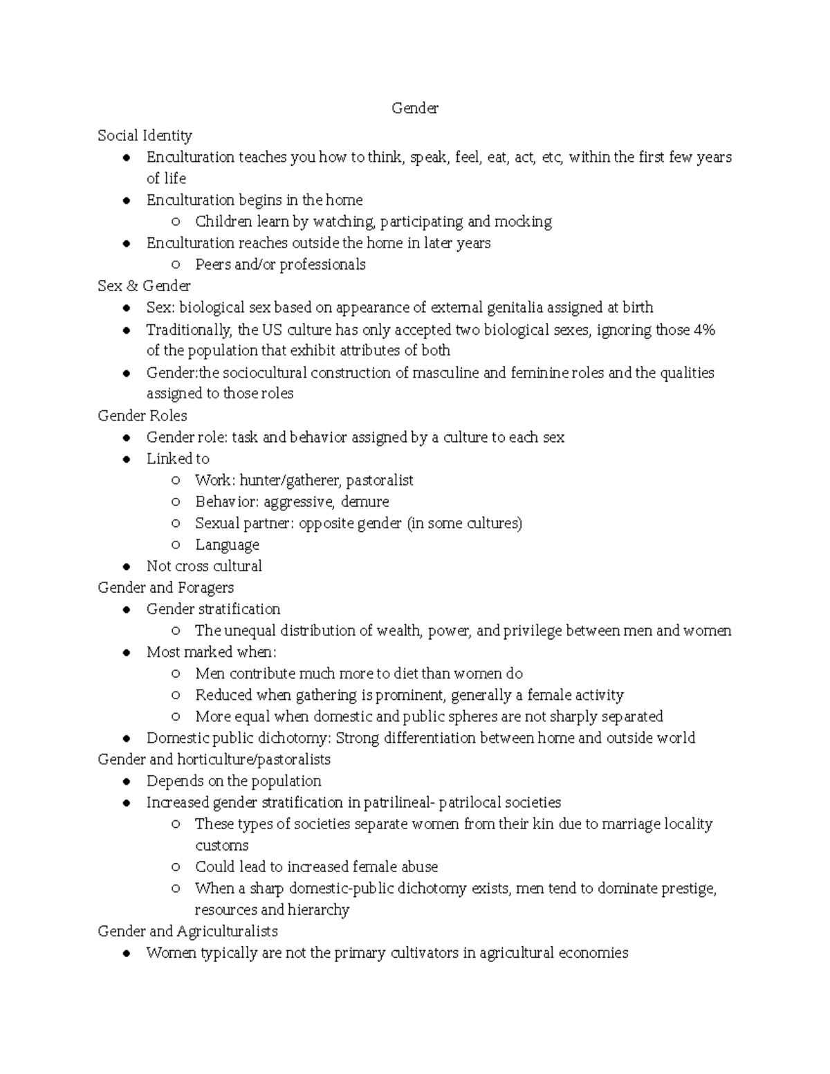 Gender Lecture Notes - Gender Social Identity Enculturation teaches you ...