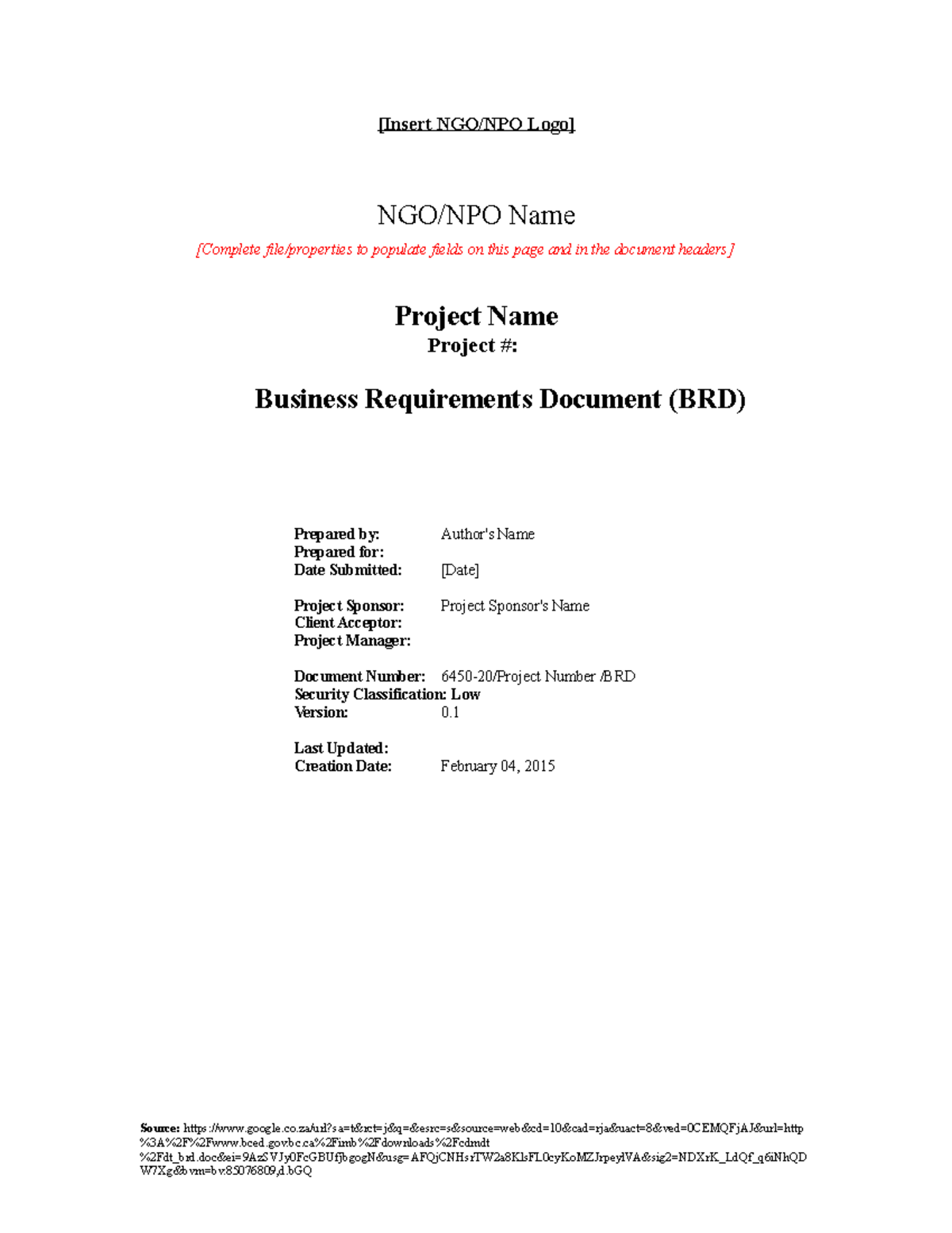 Template for BRD Deliverable 2 - [Insert NGO/NPO Logo] NGO/NPO Name ...