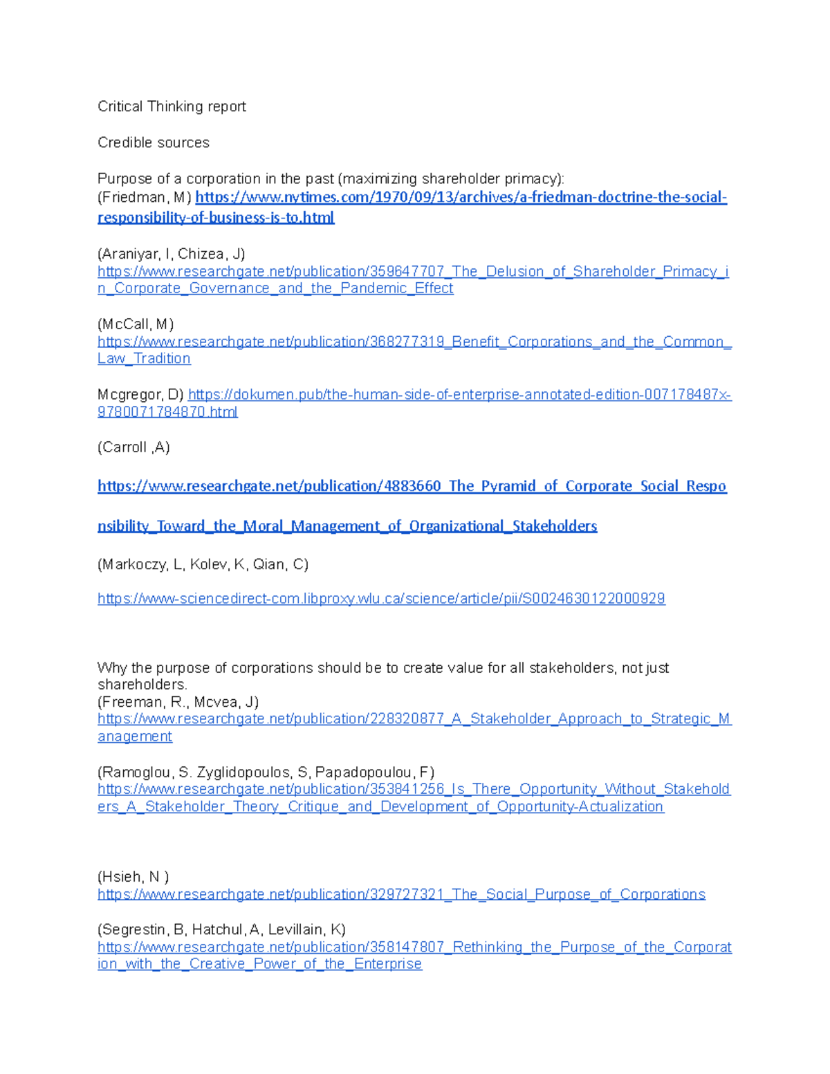 CTR - critical thinking rough draft - Critical Thinking report Credible ...