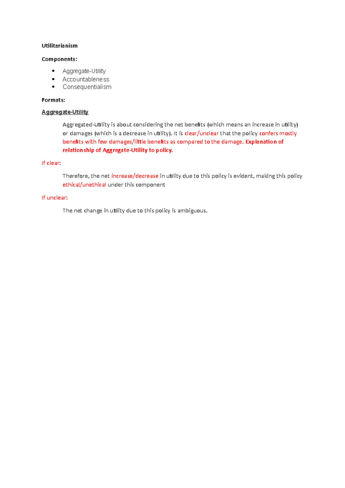 Utilitarianism - Template - Uilitarianism Components: Aggregate-Utility ...