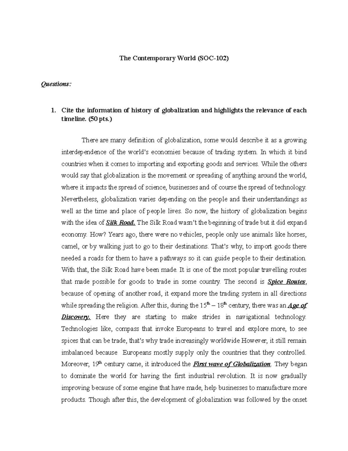 The Contemporary World - Activity - Globalization - The Contemporary ...
