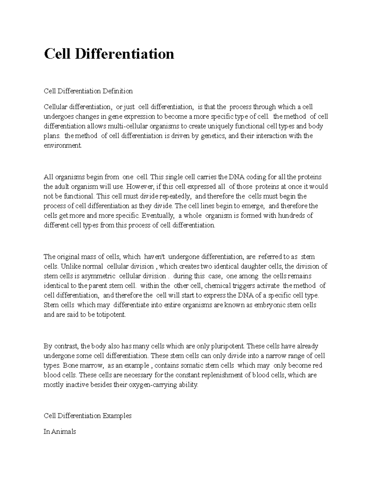 Cell Differentiation - Evolutionary biology detailed explanation - Cell ...