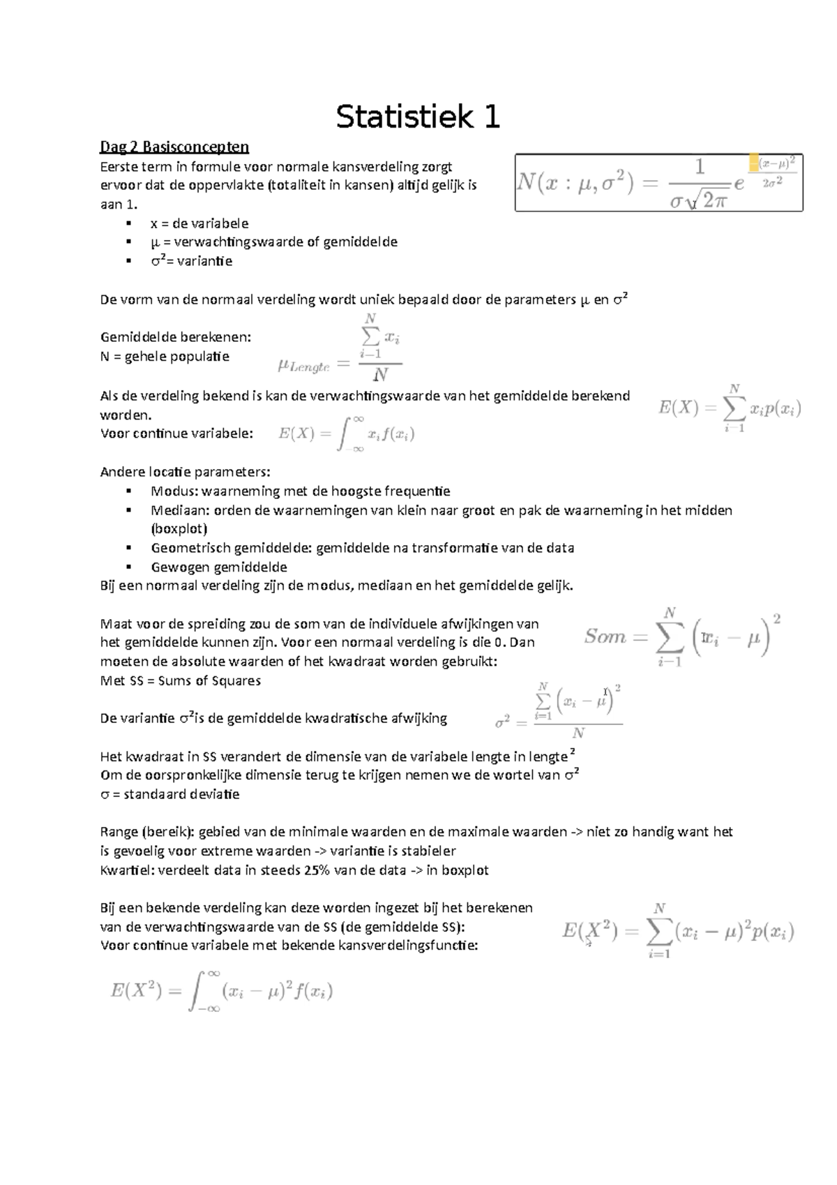 Statistiek 1 - College-aantekeningen 1-7 - Statistiek 1 Dag 2 ...