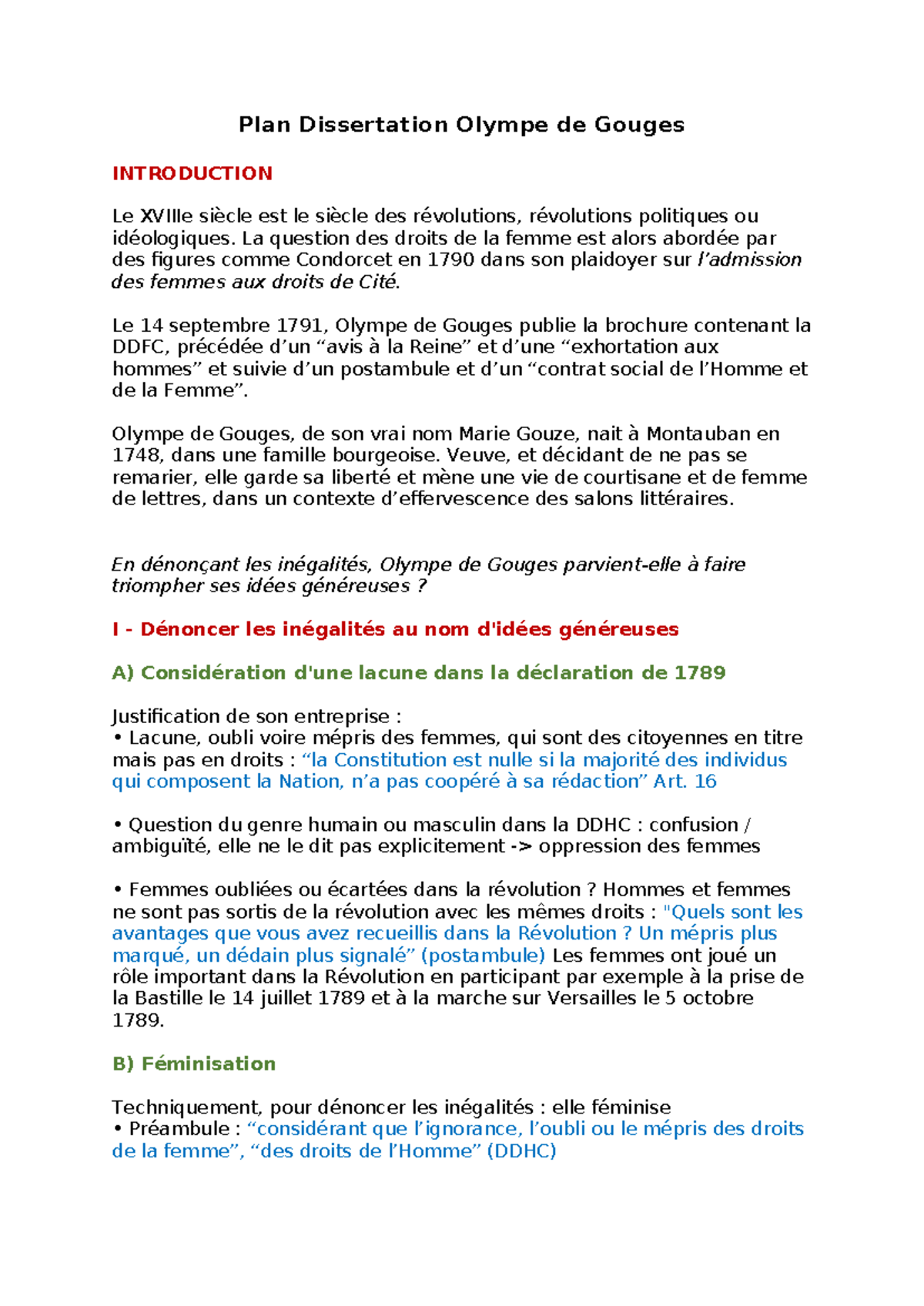 Plan par défaut - Plan dissertation DDF - Plan Dissertation Olympe de Gouges INTRODUCTION Le ...