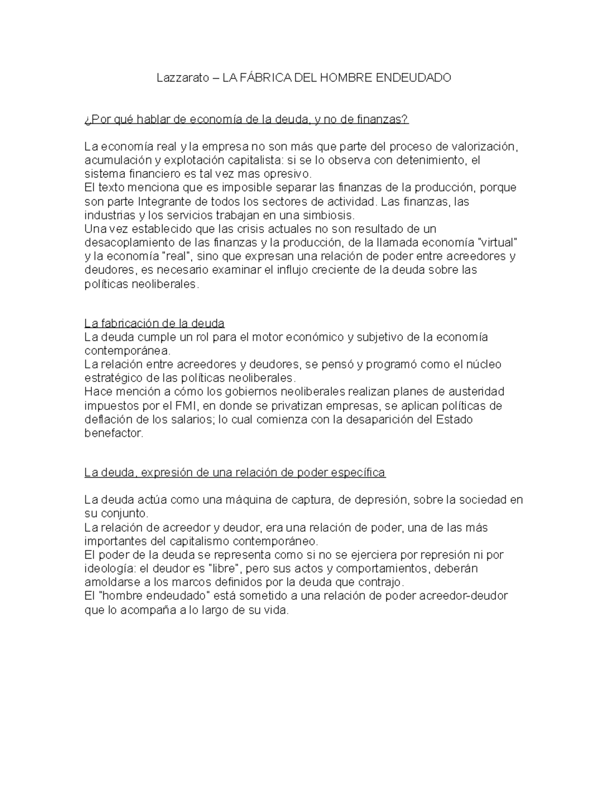La fabrica del hombre endeudado - Resumen - Lazzarato – LA FÁBRICA DEL ...
