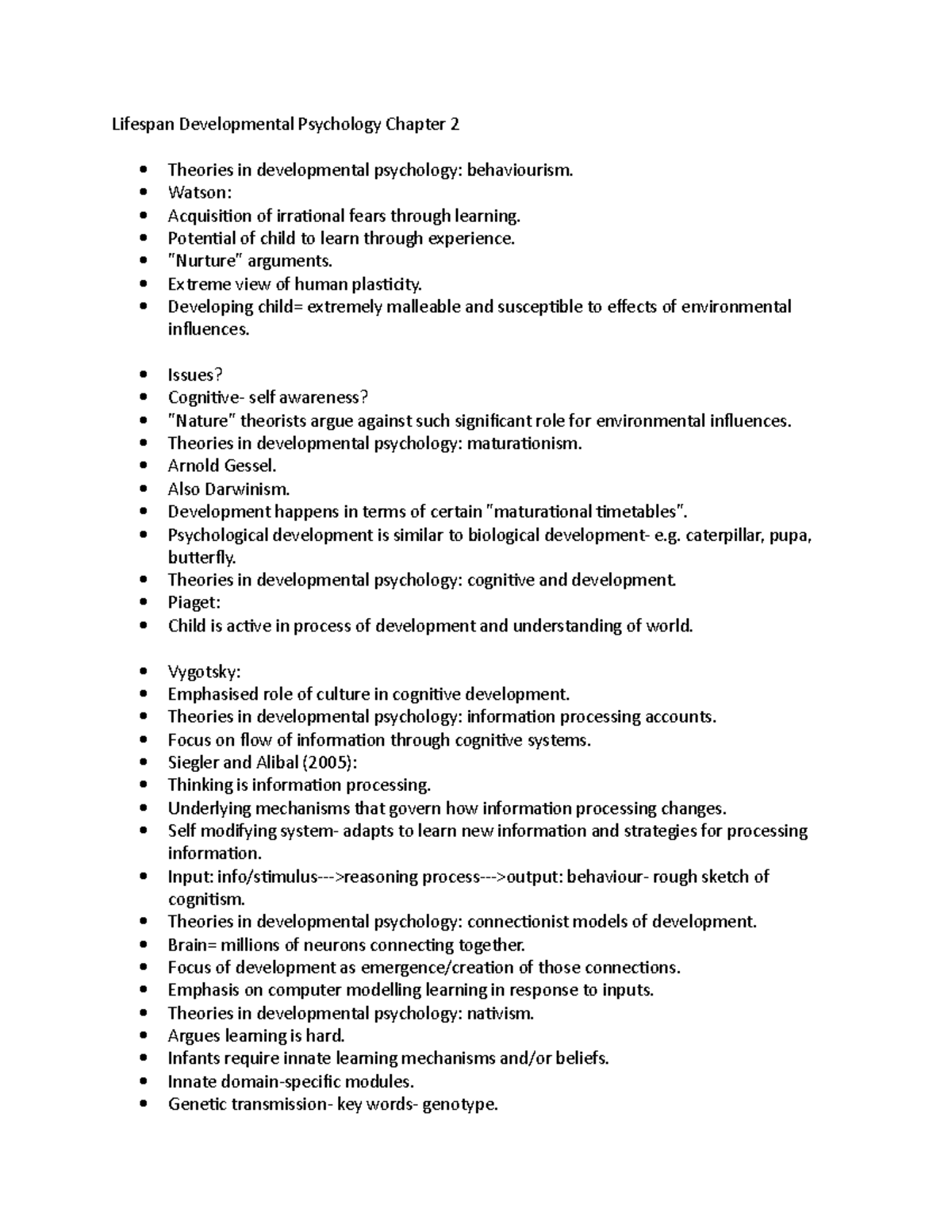 Lifespan Developmental Psychology Chapter 2 - Watson: Acquisition of ...