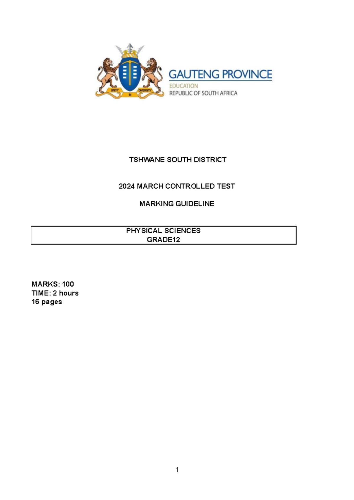 Gr 12 Control test Memo March 2024 - TSHWANE SOUTH DISTRICT 2024 MARCH ...