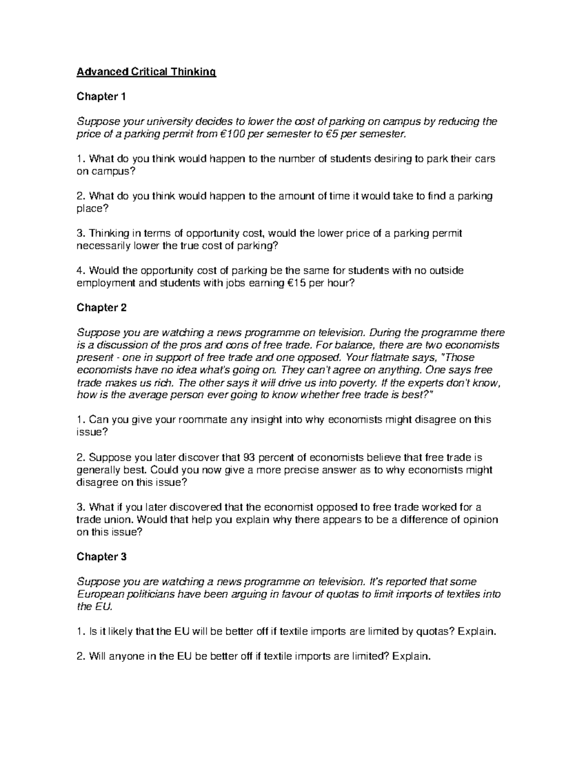 Act questions - Critical thinking exercises - Advanced Critical ...