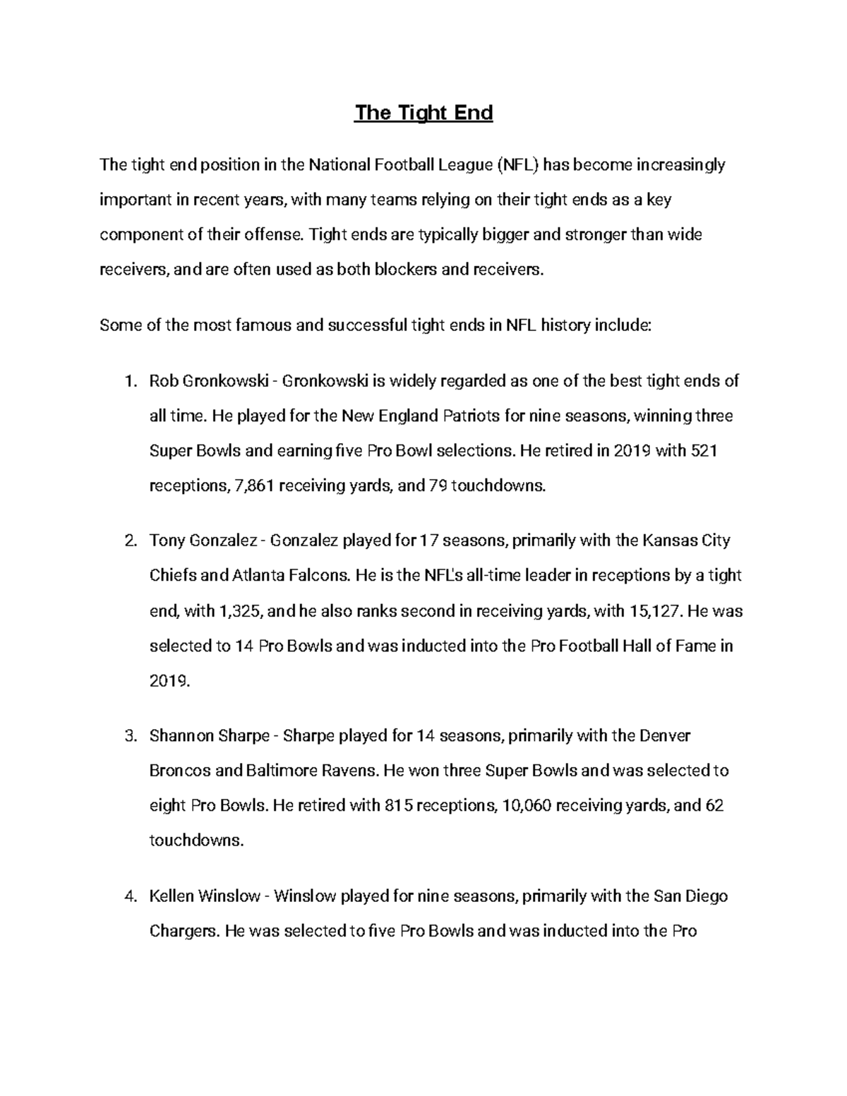 The Tight End - The Tight End The tight end position in the National ...