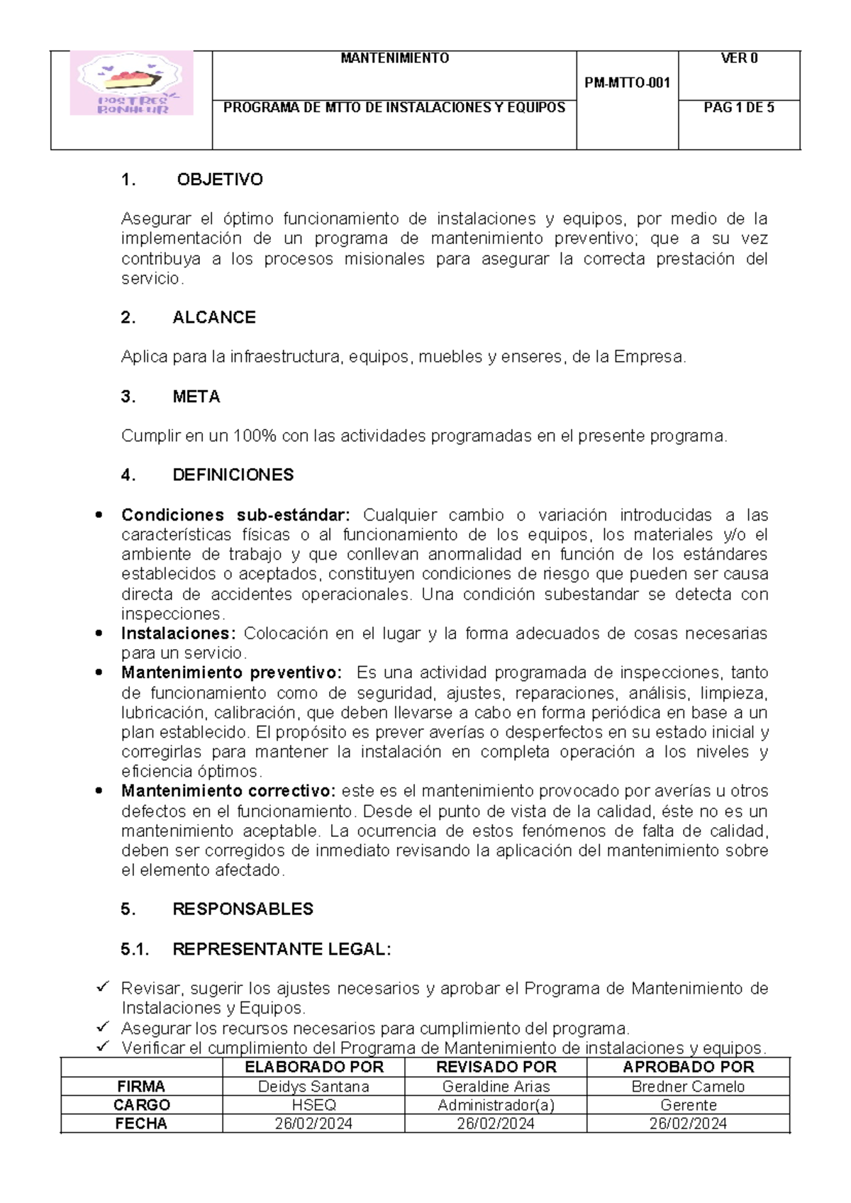 Programa DE MTTO DE Instalaciones Y Equipos PM-MTTO-001 - PM-MTTO- PROGRAMA DE MTTO DE ...