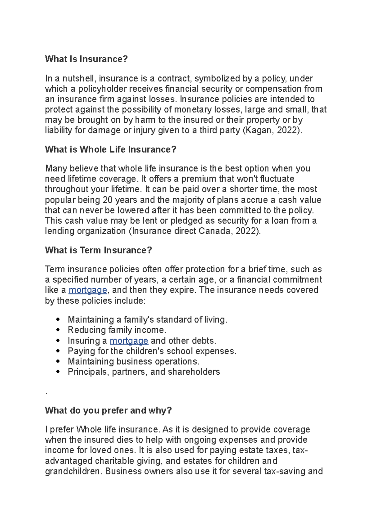 FNCE 627 WEEK 6 DQ - WEEKLY DISCUSSION - What Is Insurance? In a ...