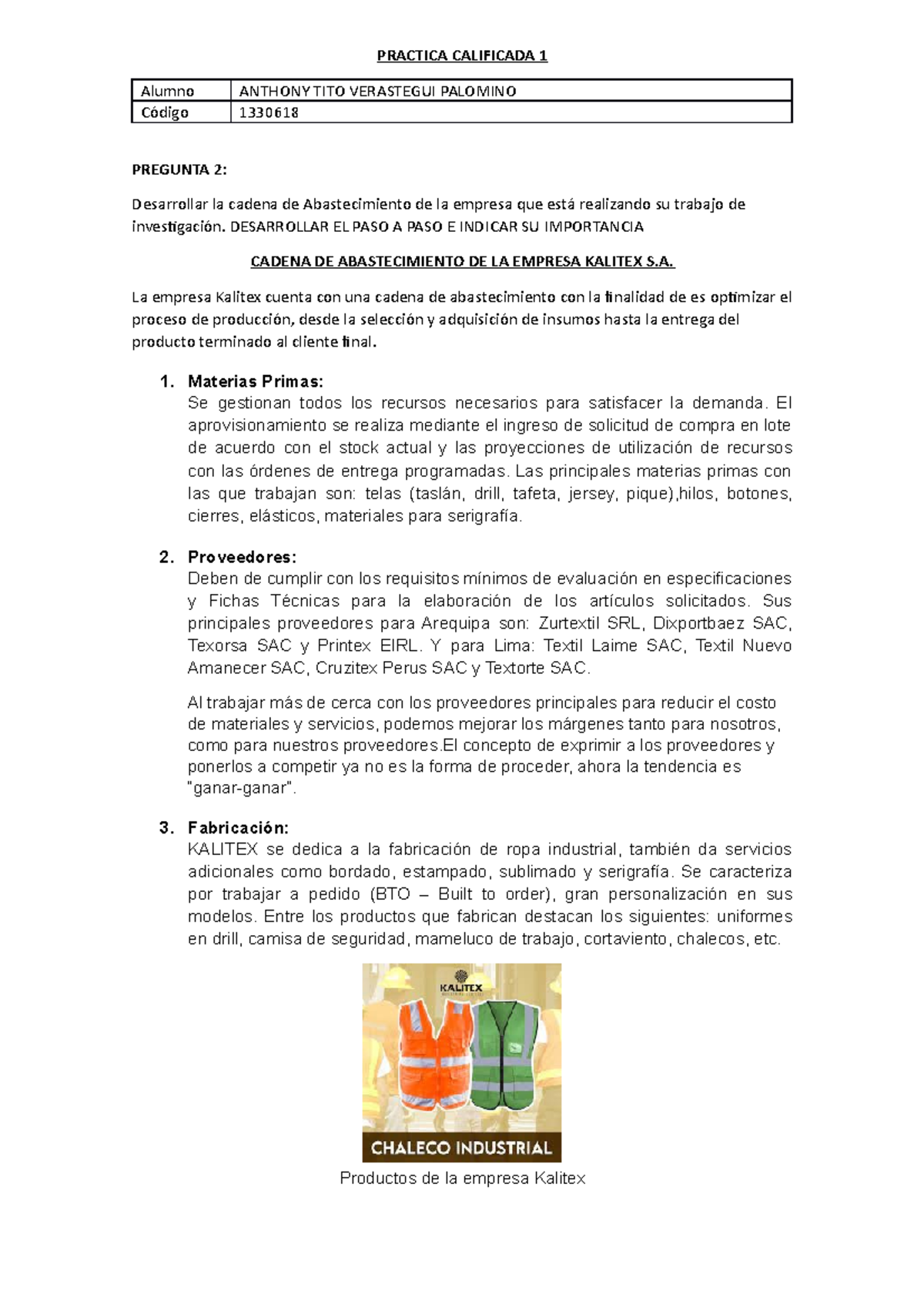 PC 1 - Pregunta 2 - Logistica - PRACTICA CALIFICADA 1 Alumno ANTHONY ...