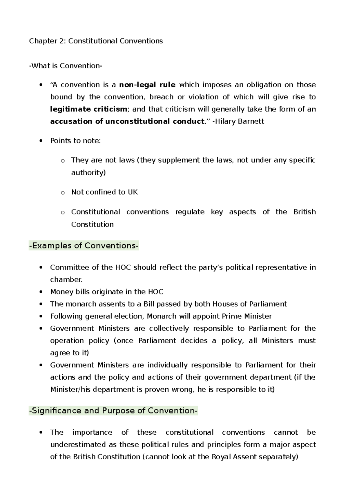 SJ Notes-Chapter 2 - Brief lecture notes on constitutional conventions ...