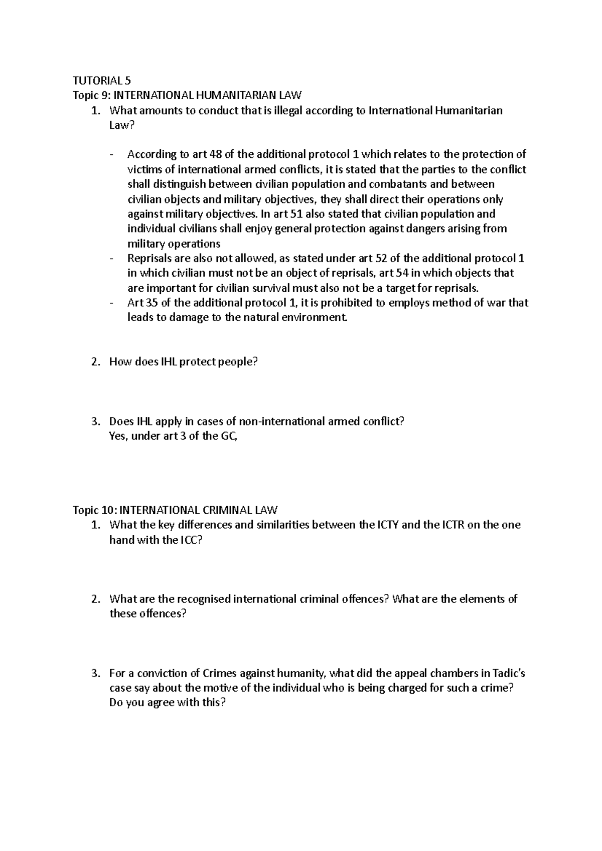 Tutorial 5 IHR - International Human Rights - TUTORIAL 5 Topic 9 ...