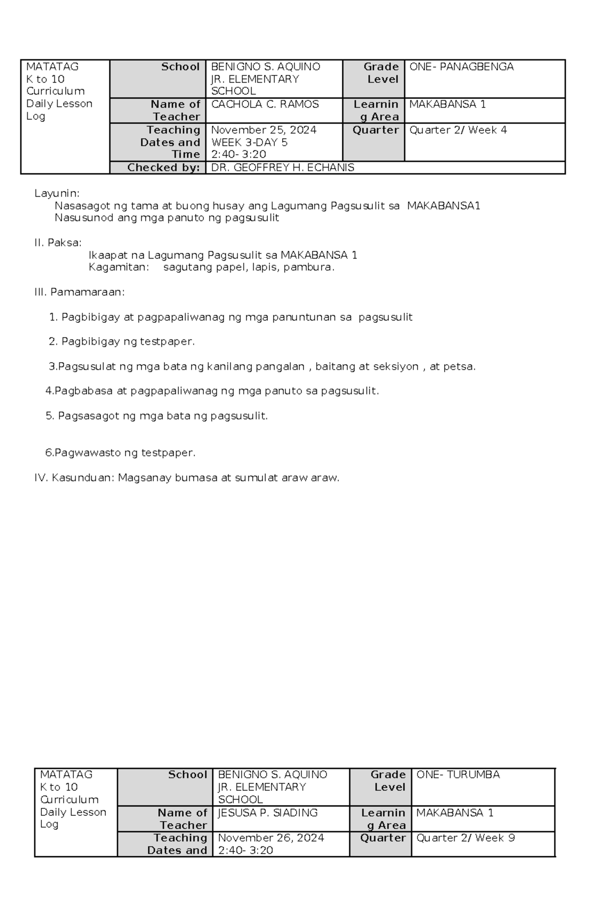 Makabansa DAY 1 3 NOV - Daily Lesson Log - MATATAG K to 10 Curriculum ...
