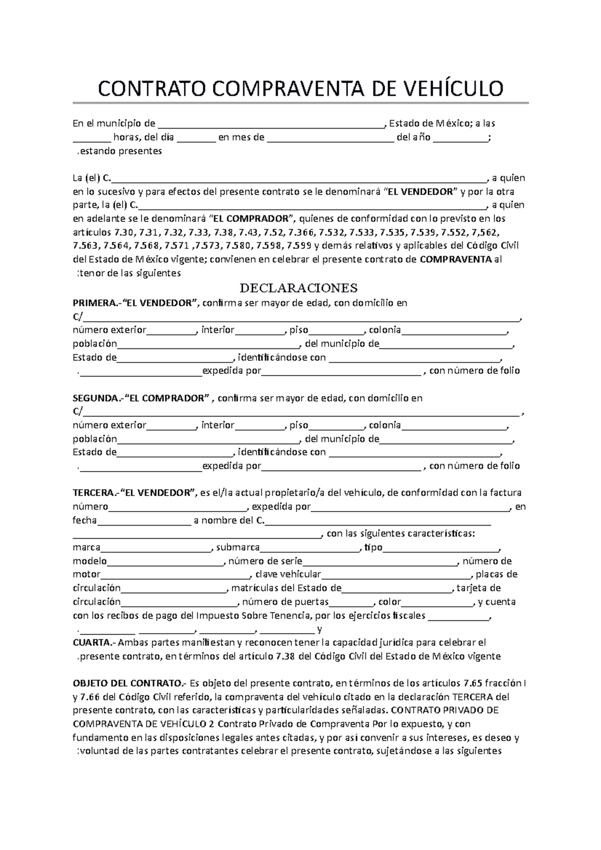 Formato-compraventa-de-auto - CONTRATO COMPRAVENTA DE VEHÍCULO En el ...