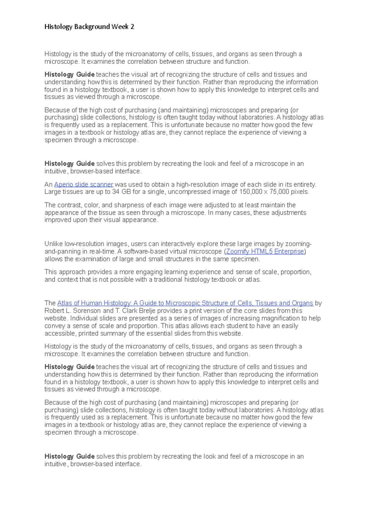 Histology background notes week 2 - Histology Background Week 2 ...