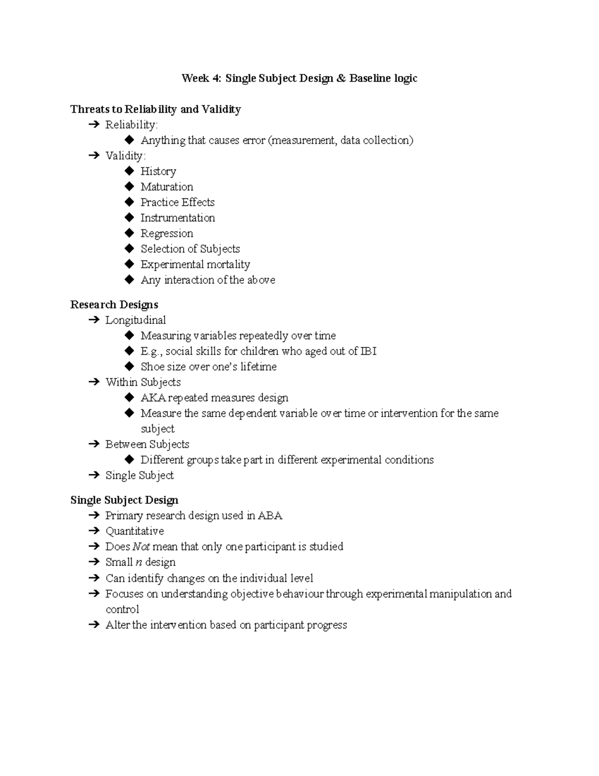 Week 4 - Notes from slides - Week 4: Single Subject Design & Baseline ...