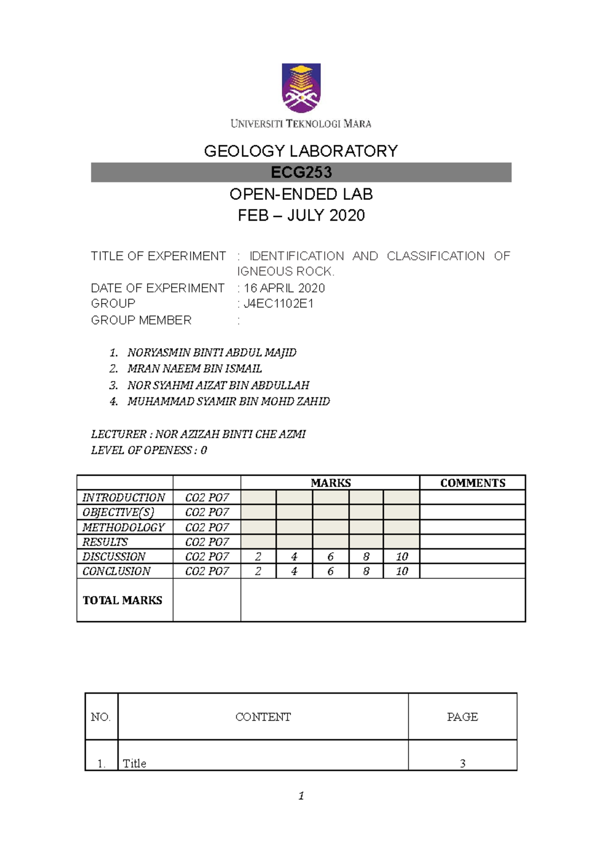 LAB Report Experiment 3 - Identification OF Sedimentery ROCK - GEOLOGY ...