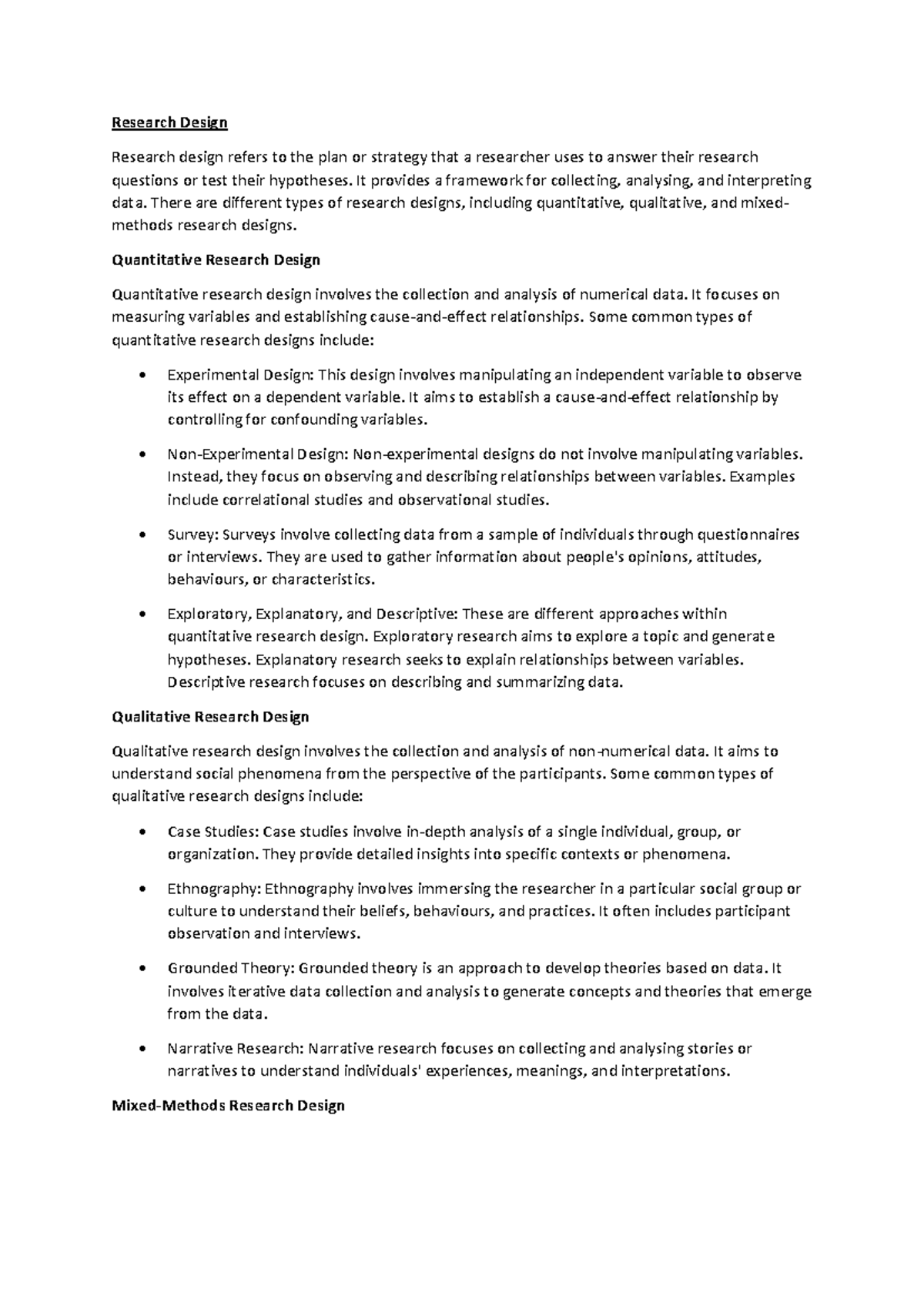 Research Design - Research Design Research design refers to the plan or ...