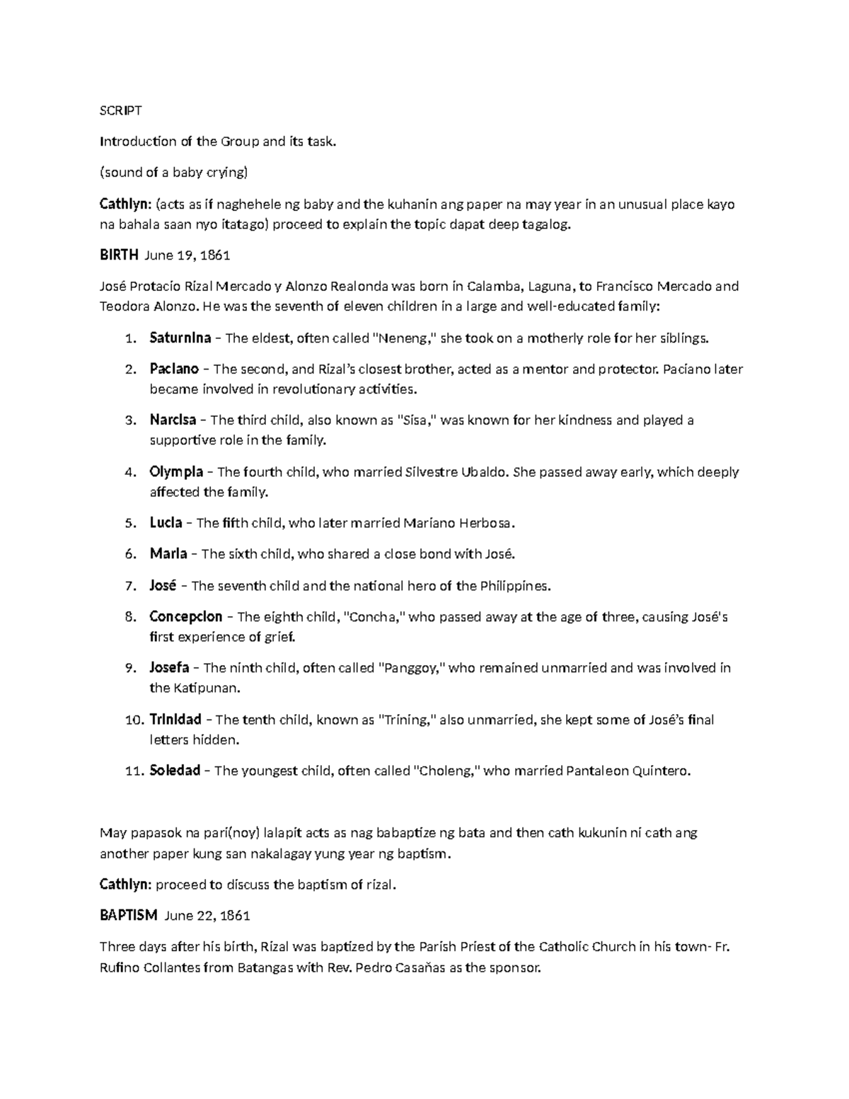 Script - SCRIPT Introduction of the Group and its task. (sound of a ...